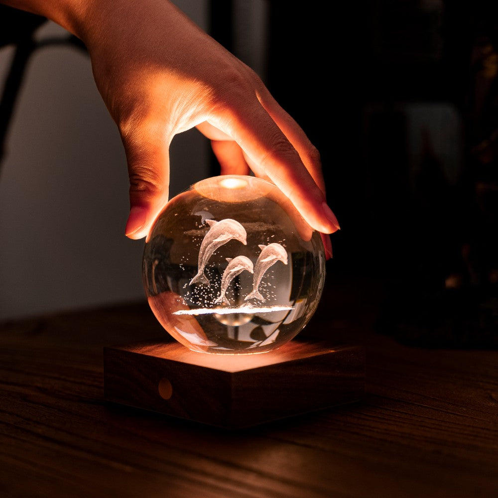 Gingko Amber Crystal Light, 3D Laser Jumping Dolphins – Design Mode Int